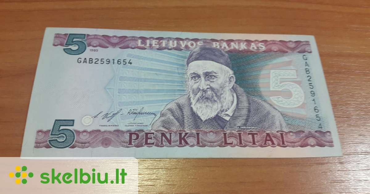 5 litai 1993 m.unc - Skelbiu.lt