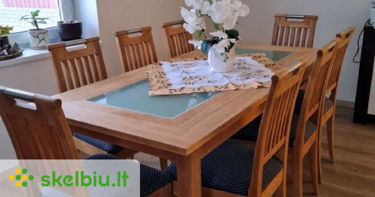 Azuolinis stalas su 8 kedem - Skelbiu.lt