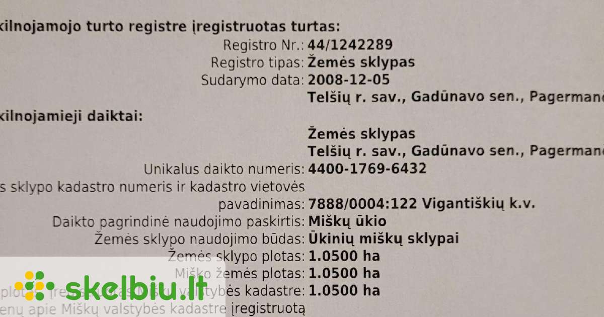 Sklypas, Telšių r. Pagermančio k. sklypas Nekilnojamo turto skelbimai ...