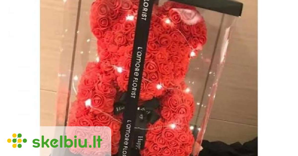 Kvepiantis meškiukas iš rožių 40cm su LED lemputėm - Skelbiu.lt