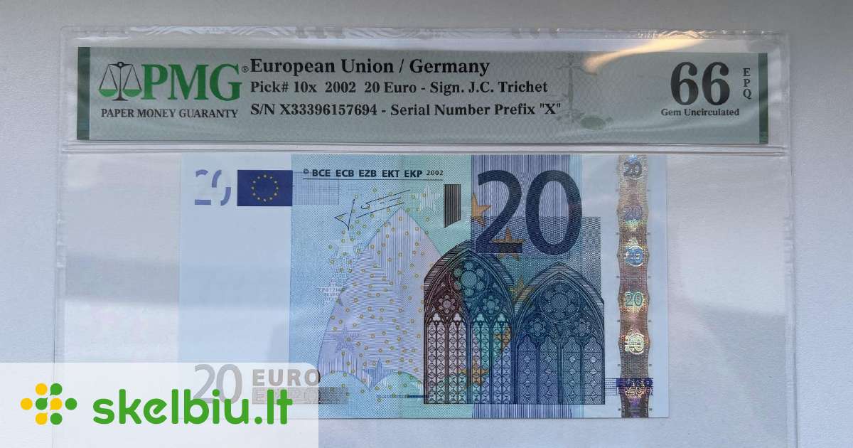 20 euru banknotas 2002 unc pmg66 - Skelbiu.lt