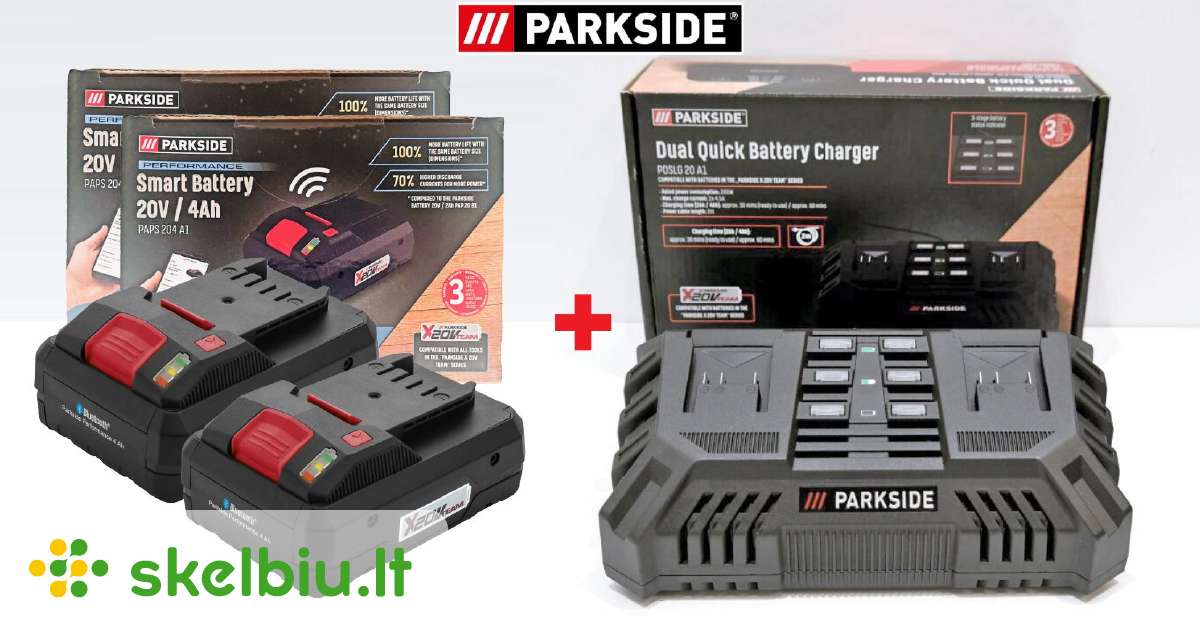 Dvigubas Parkside pakrovėjas+2vnt. 8ah Performance - Skelbiu.lt