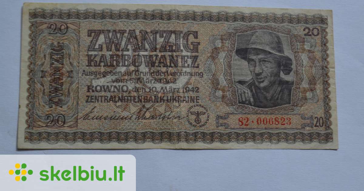 20 karbovancu 1942 m.puikus banknotas - Skelbiu.lt