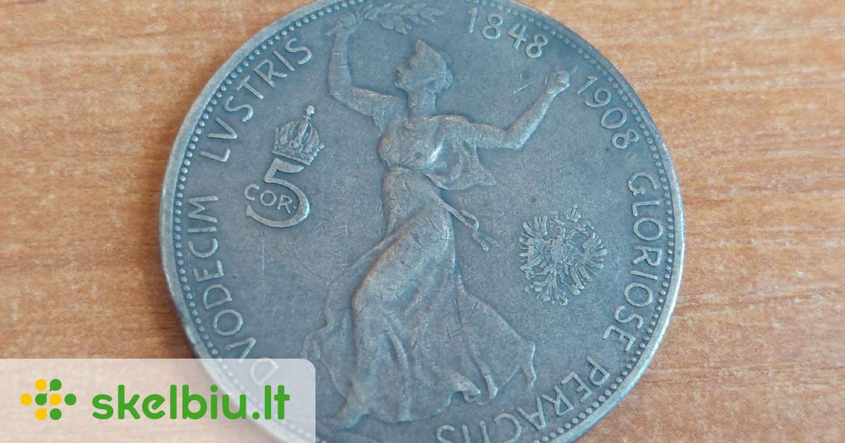 Austrija 5 kronos 1908 Proginė sidabras - Skelbiu.lt