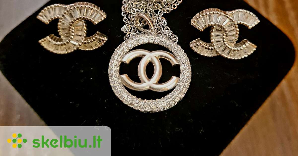 Sidabrini auskarai, grandinele su pakabuku Chanel - Skelbiu.lt
