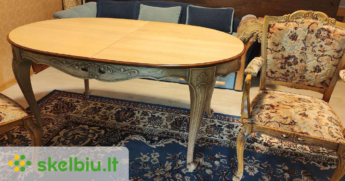 Stalas su keturiomis kėdėmis ir dviem kreslais - Skelbiu.lt