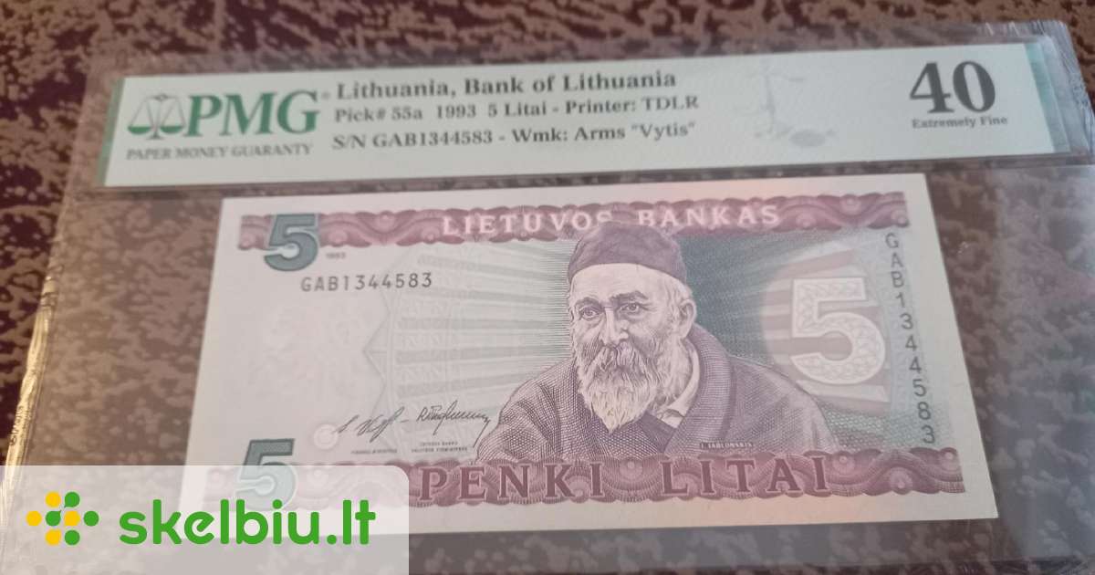 5 litų banknotas 1993 m. - Skelbiu.lt