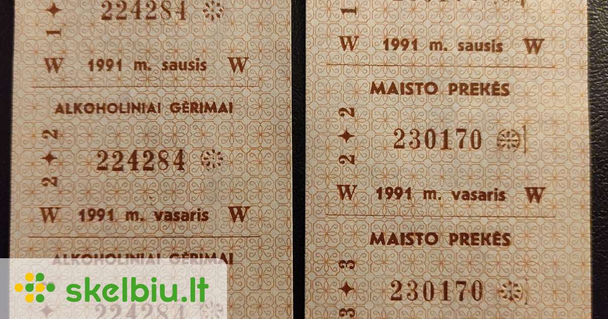 Alkoholiniai ir Maisto Talonai 1991 m. - Skelbiu.lt