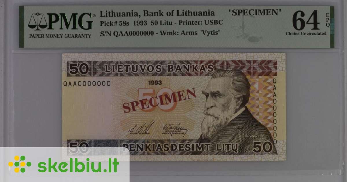 Lietuva 50 Litu 1993 pavyzdys Pmg 64 - Skelbiu.lt