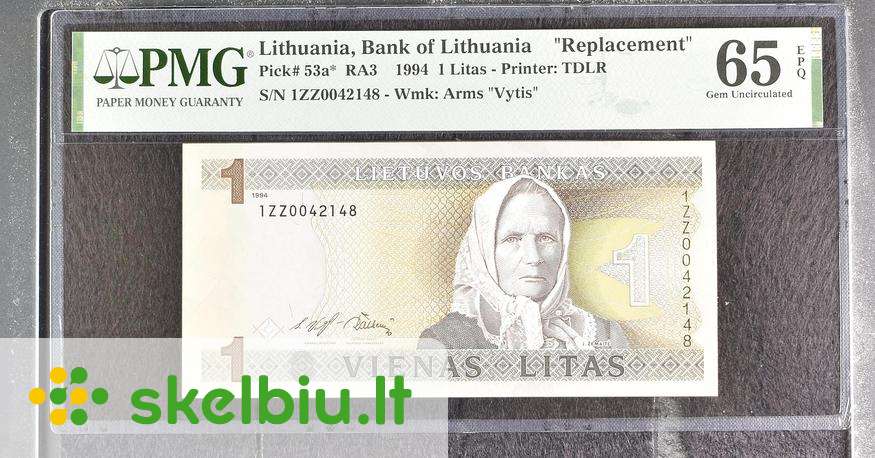 1994 1 litas Zz Replacement Pmg-65 - Skelbiu.lt