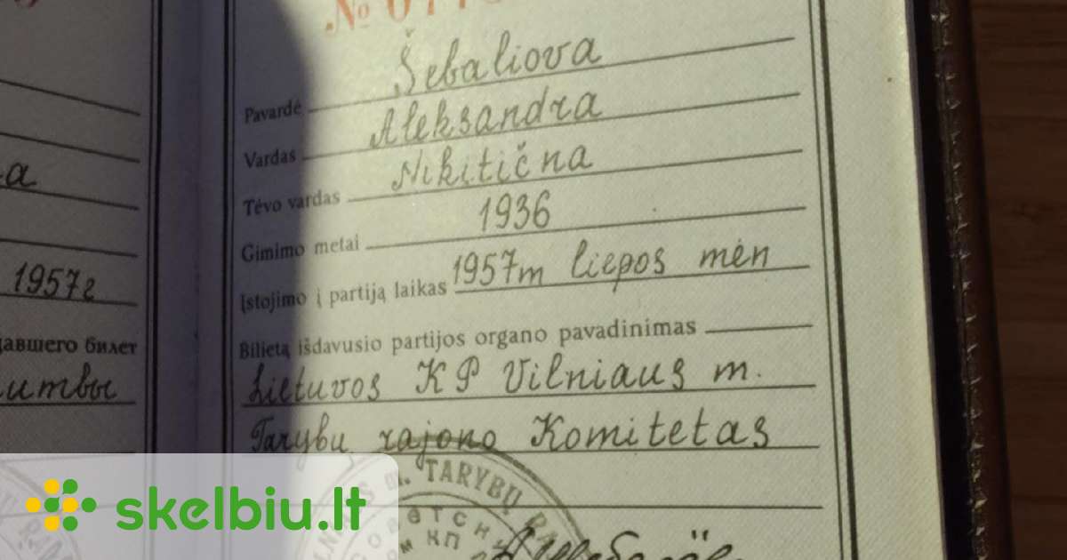 Komunistų partijos bilietas 1957 Vilnius - Skelbiu.lt