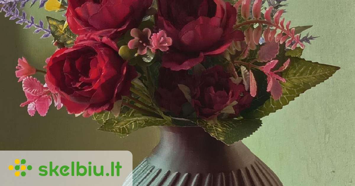 Dirbtiniu geliu kompozicija (puokštė su vaza). - Skelbiu.lt