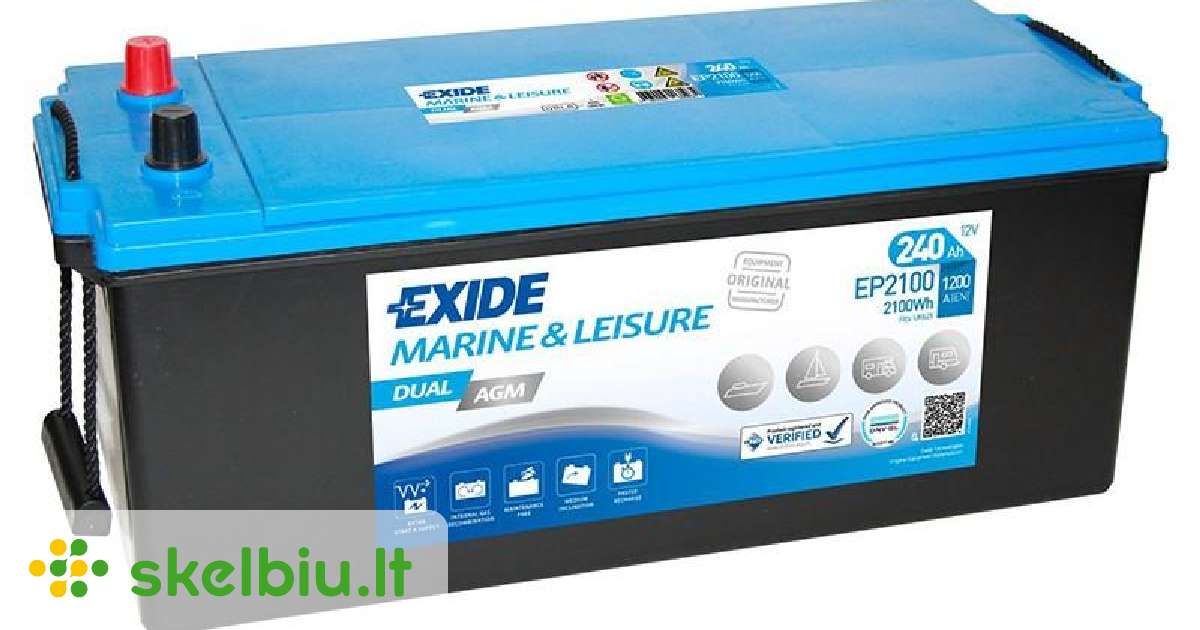 Exide Dual Agm Ep2100 240ah 12v akumuliatorius - Skelbiu.lt