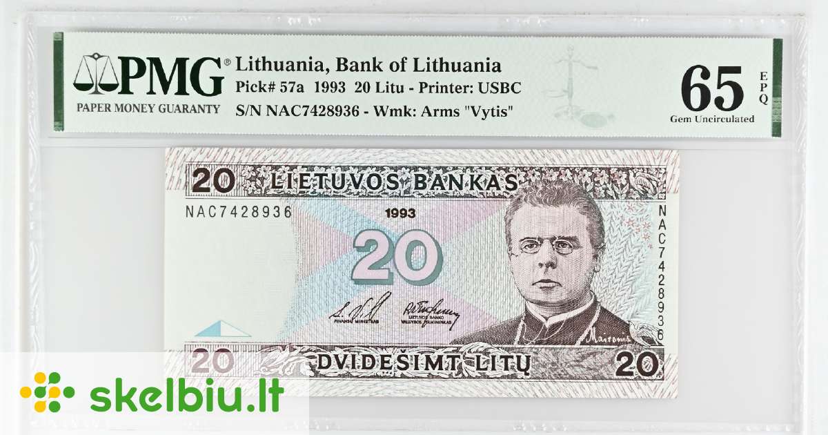 1993 m. 20 Litų Pmg 65 - Skelbiu.lt