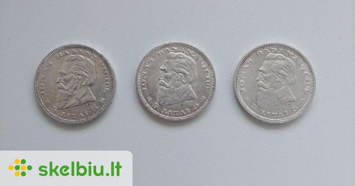 Sidabrinės monetos 5 Litai 1936 m . Basanavičius - Skelbiu.lt