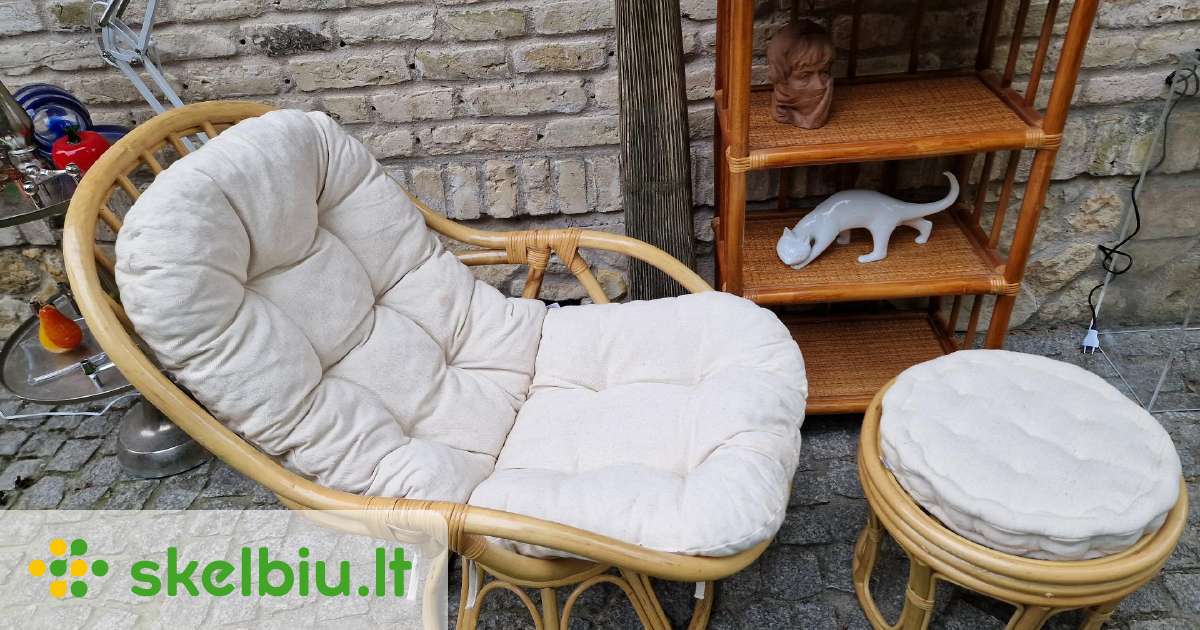 Vintažinis mid century ratango fotelis su pakoju - Skelbiu.lt