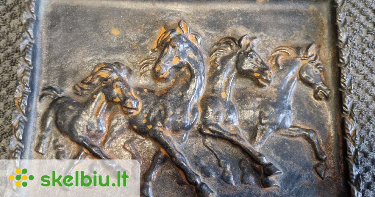 Vintažinis,senas metalinis bareljefas su arkliais - Skelbiu.lt