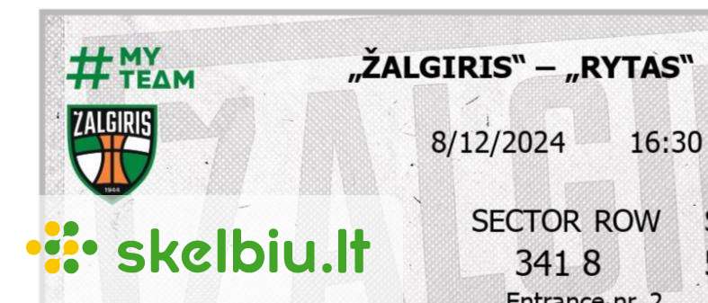 Zalgiris -Rytas 3 bilietai. - Skelbiu.lt