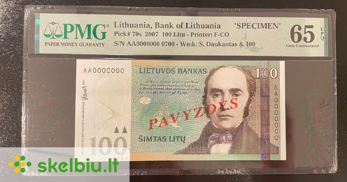 Bankontas, 2007 metų 100 litų Pavyzdys, 65 greidas - Skelbiu.lt