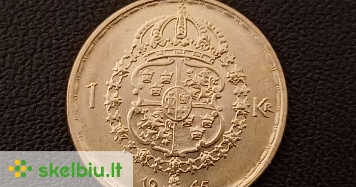 1 krona Švedija 1945m. 7g. Sidabras 400 - Skelbiu.lt