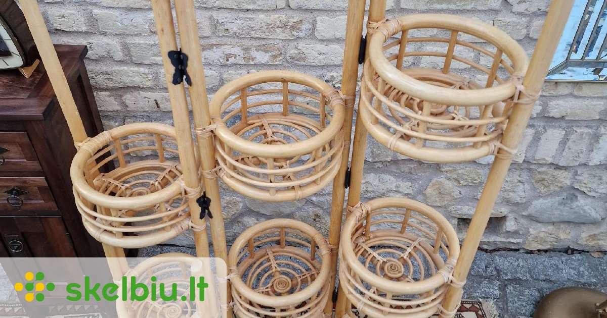 Vintažinė mid century ratango gėlių etažerė - Skelbiu.lt