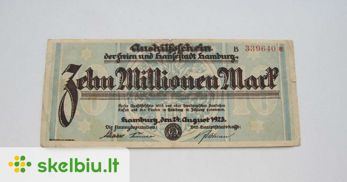 10 milijonu markiu , Hamburg Vokietija , 1923 - Skelbiu.lt
