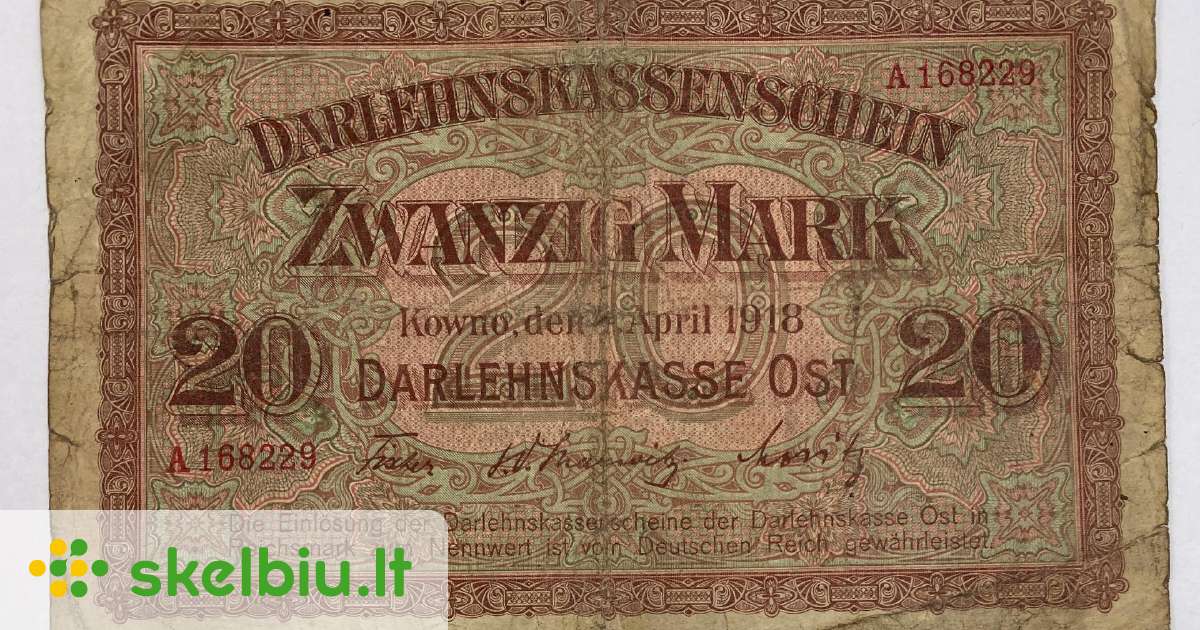 Banknotas 20 markių 1918m - Skelbiu.lt