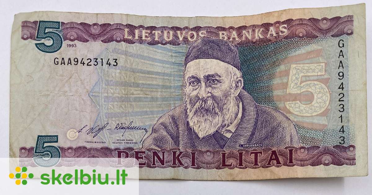 Banknotas 5 litai 1993m - Skelbiu.lt
