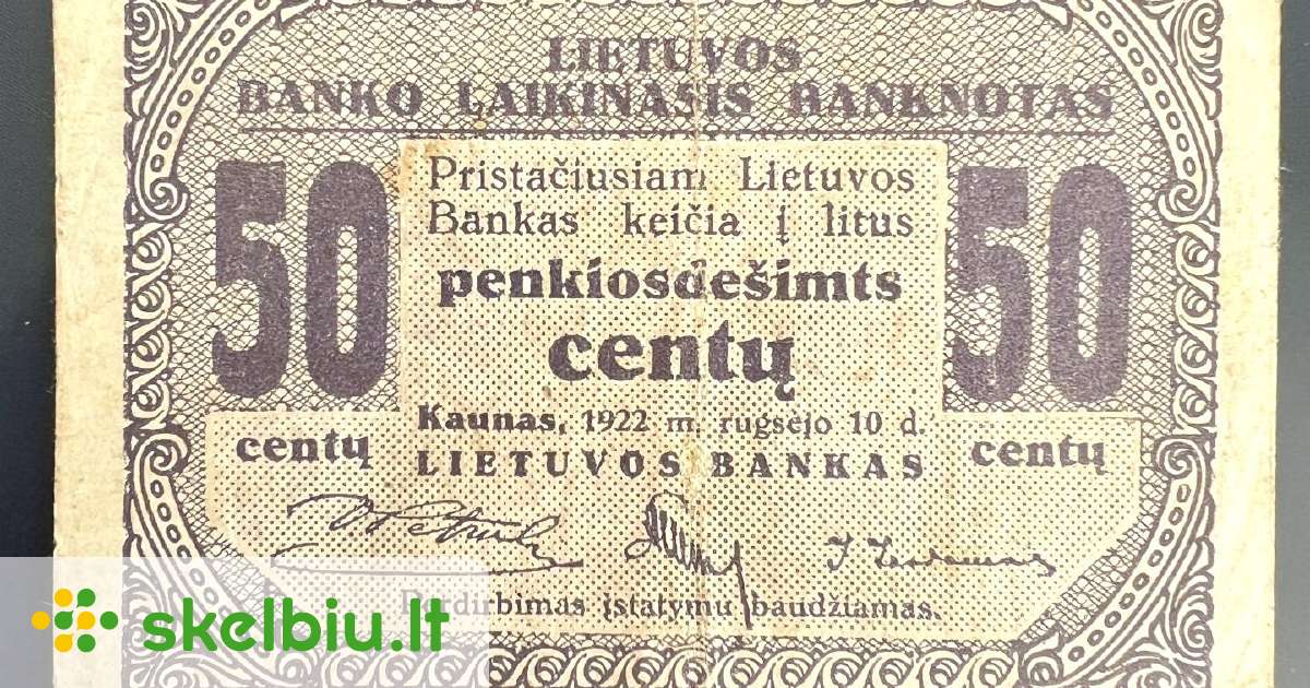 Tarpukario Lietuvos 50 c. laikinasis banknotas - Skelbiu.lt