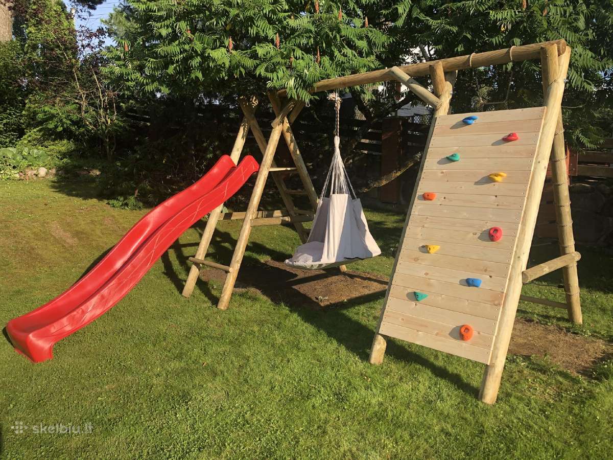 Medinės lauko supynės. Su čiuožyklom. - Skelbiu.lt