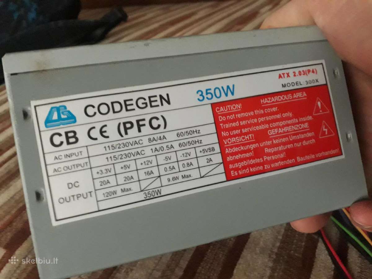 350w Codegen (20 pin / 8cm Fan / Atx) - Skelbiu.lt