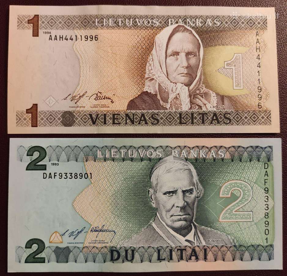 1 Litas 1994 m. ir 2 Litai 1993 unc - Skelbiu.lt