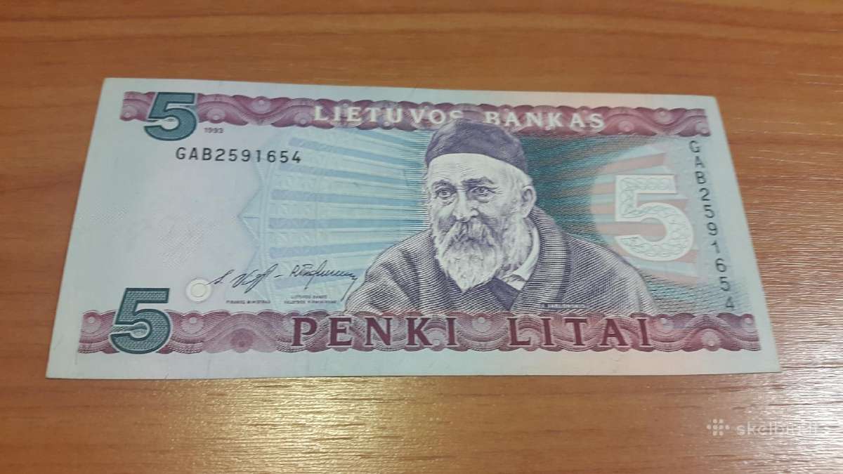 5 litai 1993 m.unc - Skelbiu.lt