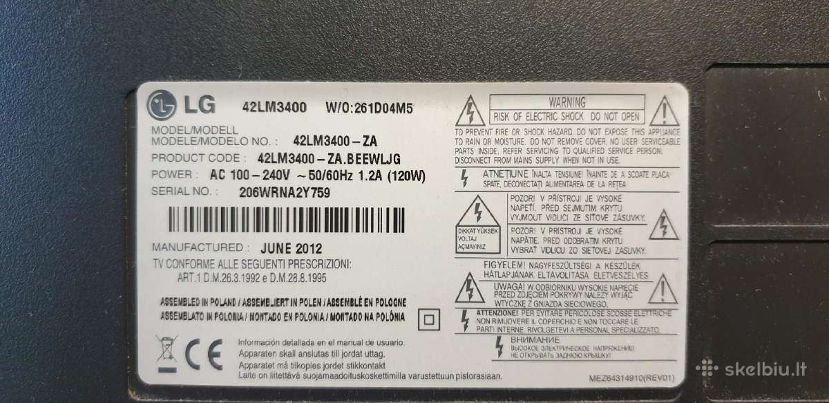 Televizorius LG 42lm3400-za(dalimis) - Skelbiu.lt