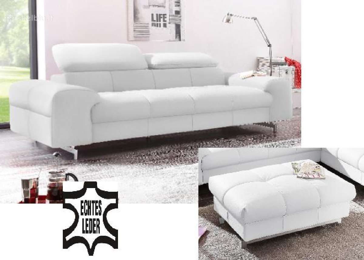 Minkšta odinė sofa "Chef" 3 su pufu - Skelbiu.lt