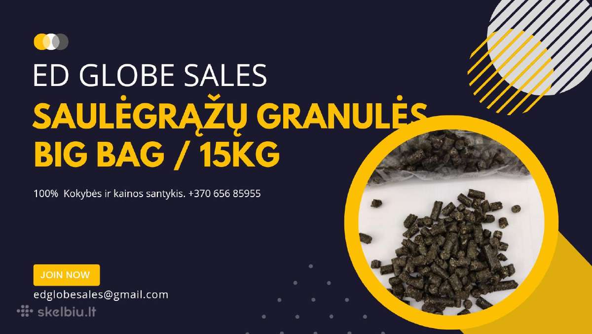 Saulėgrąžų lukštų granulės 155€/ 15kg_ 3,00€ - Skelbiu.lt