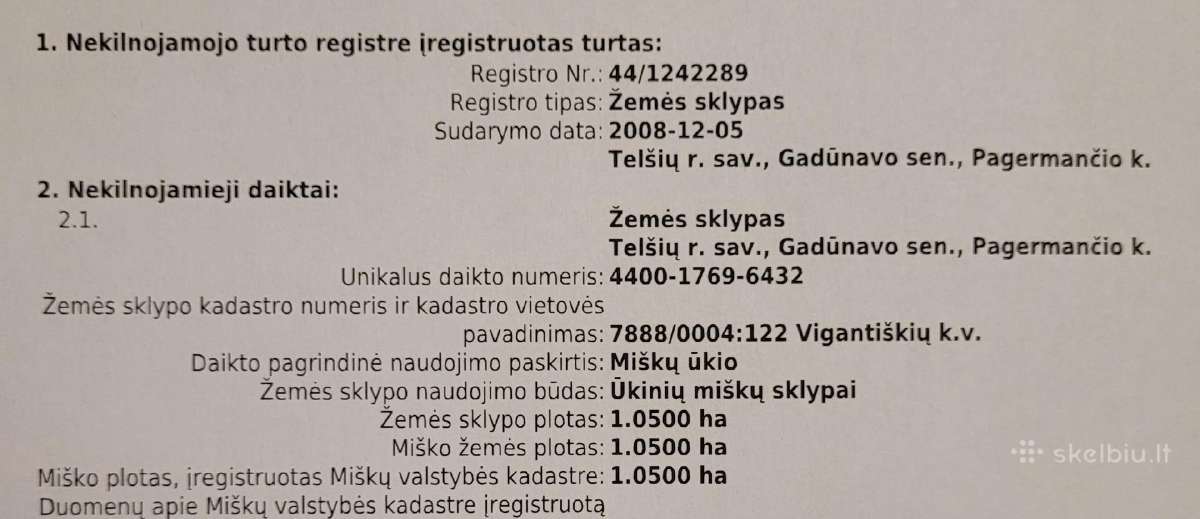 Sklypas, Telšių r. Pagermančio k. sklypas Nekilnojamo turto skelbimai ...