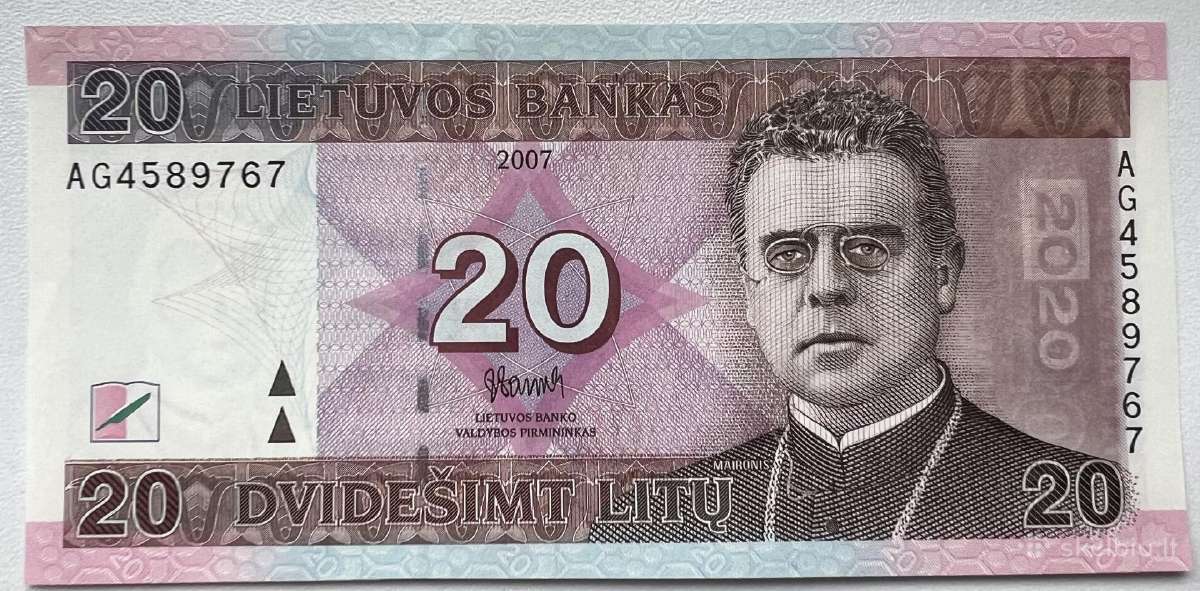 20 litu banknotas 2007 unc bankinis stovis - Skelbiu.lt