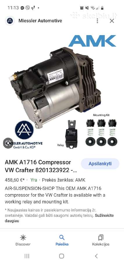 Oem Amk A1716 Vw Crafter oro pagalvių kompresorius - Skelbiu.lt