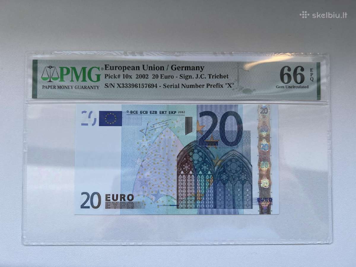 20 euru banknotas 2002 unc pmg66 - Skelbiu.lt