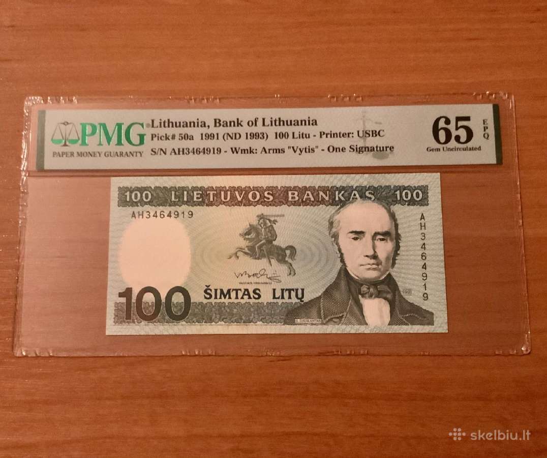 1991 m 100 litu Ah 3464919. Pmg-65 - Skelbiu.lt