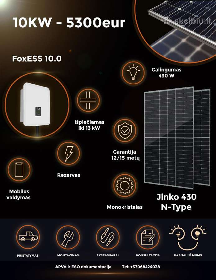 Inverteris 10kw 24 vnt Jinko 430w ir konstrukcija - Skelbiu.lt