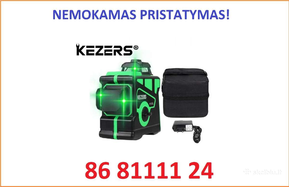 3D 12 žalias lazeris Kezers su akumuliatoriumi - Skelbiu.lt