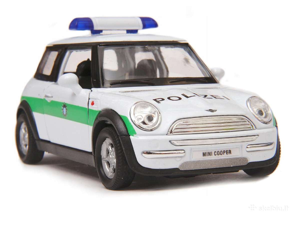 Mini Cooper S Police Baltas Modeliukas 1:34 Welly - Skelbiu.lt