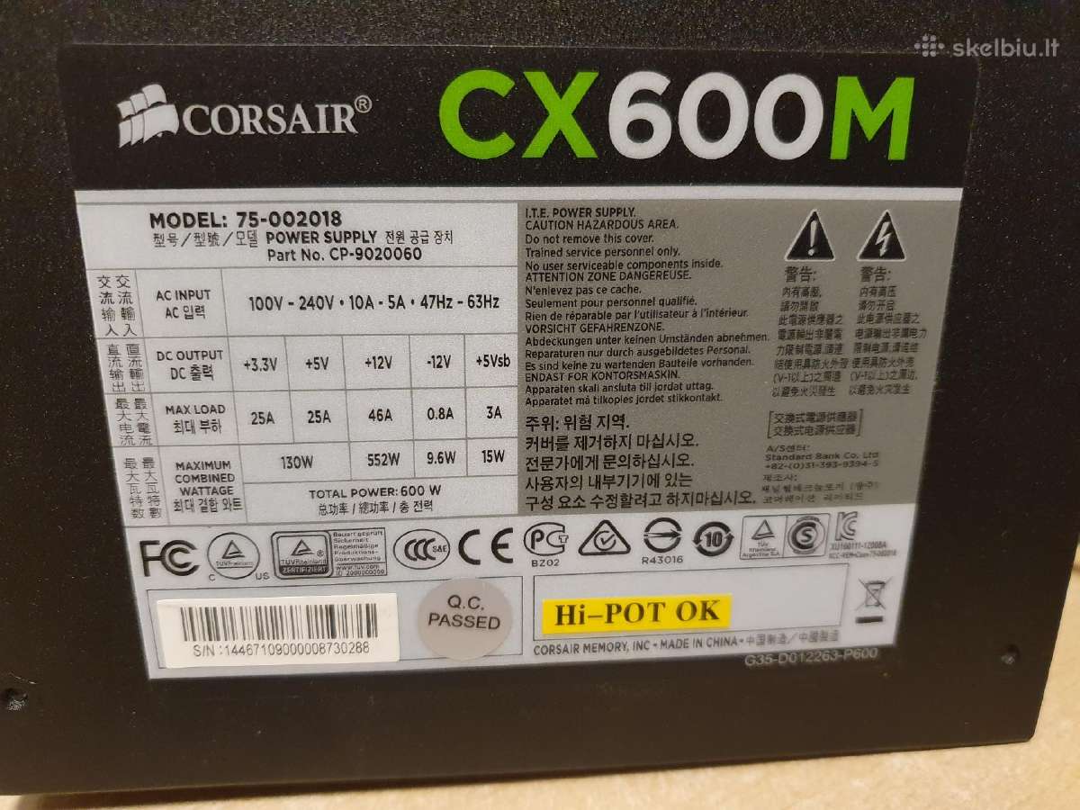 Corsair Cx600m 600w modulinis - Skelbiu.lt