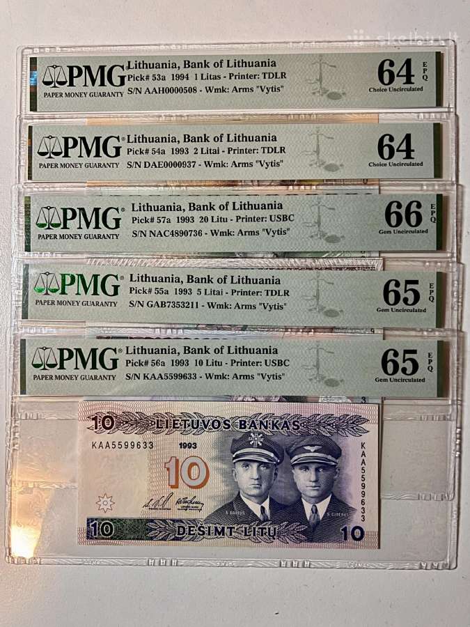 1993 1994 litai 1, 2, 5, 10, 20 litų banknotai Pmg - Skelbiu.lt