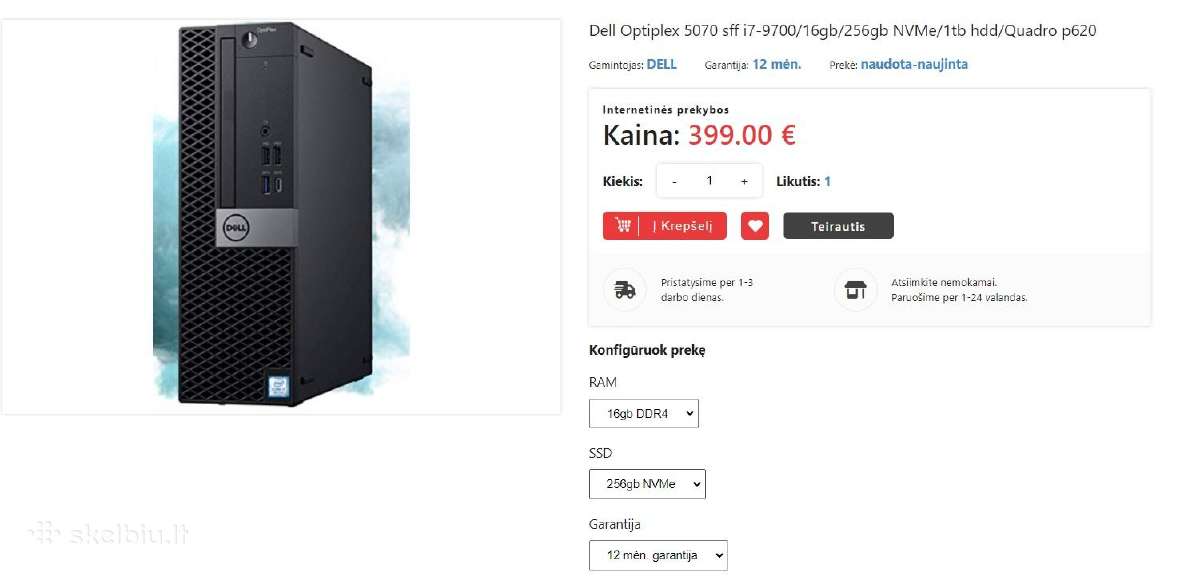 Dell 5070 sff - i7-9700/ gpu Nvidia quaro p620 - Skelbiu.lt