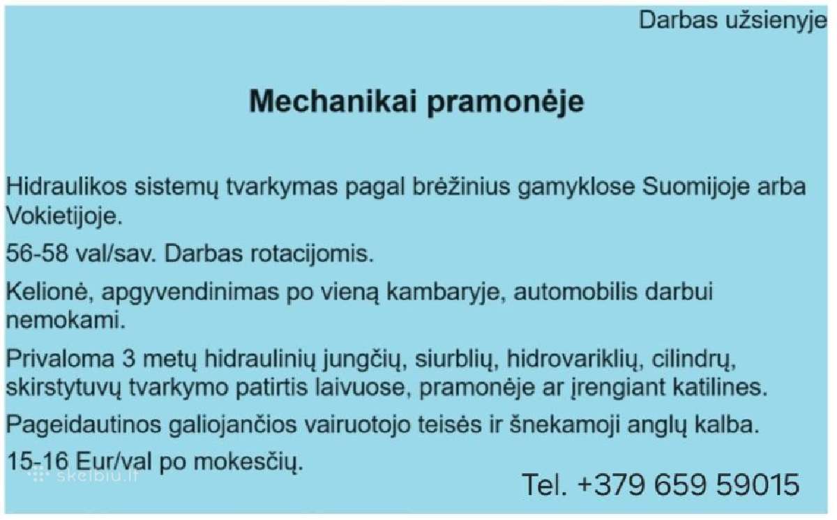 Mechanikai pramonėje - Skelbiu.lt