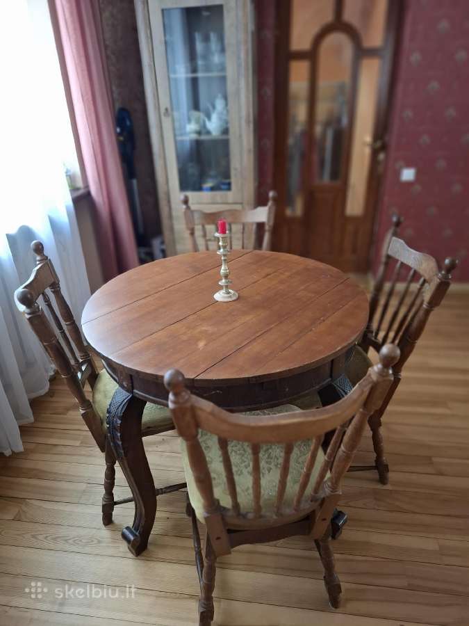 Antikvarinis ąžuolinis stalas ir kėdės - Skelbiu.lt