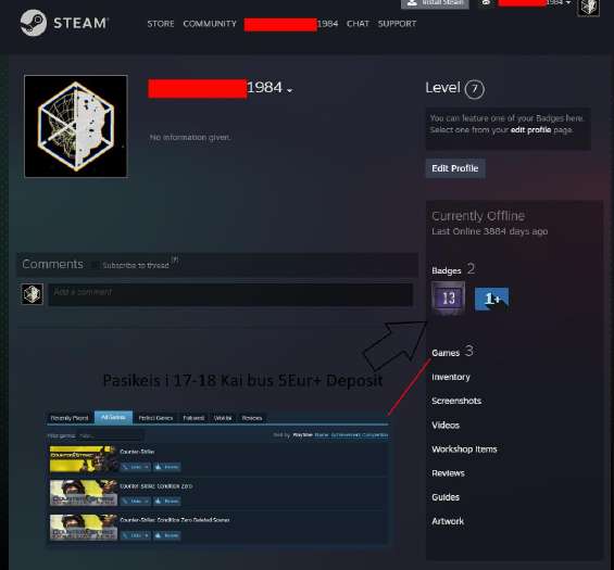 Steam Paskyra 2005/2-5 Zaidimai/cs:go 10/5 y. coin - Skelbiu.lt